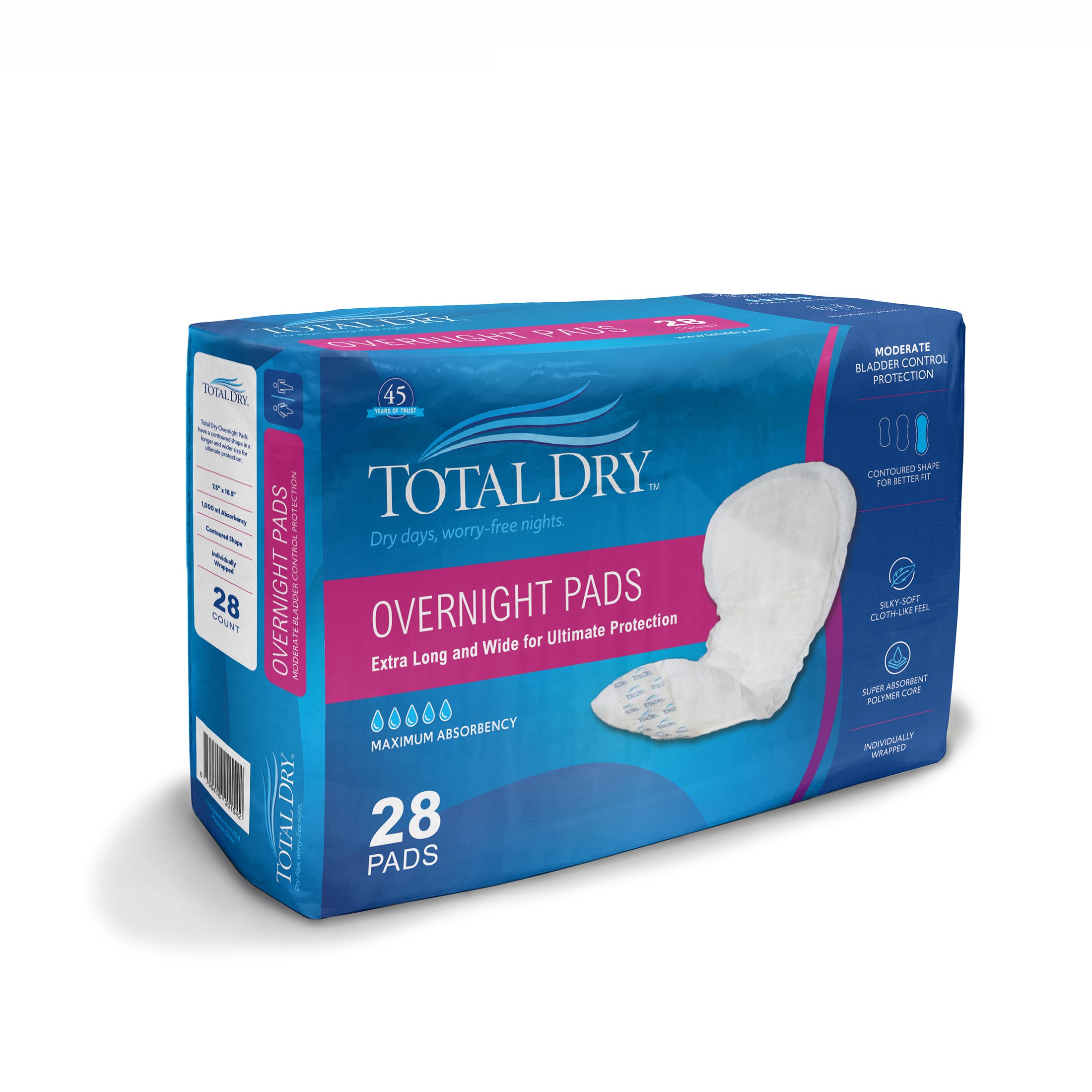 TotalDry Overnight Incontinence Pads - Heavy Absorbency | Sleep Through ...