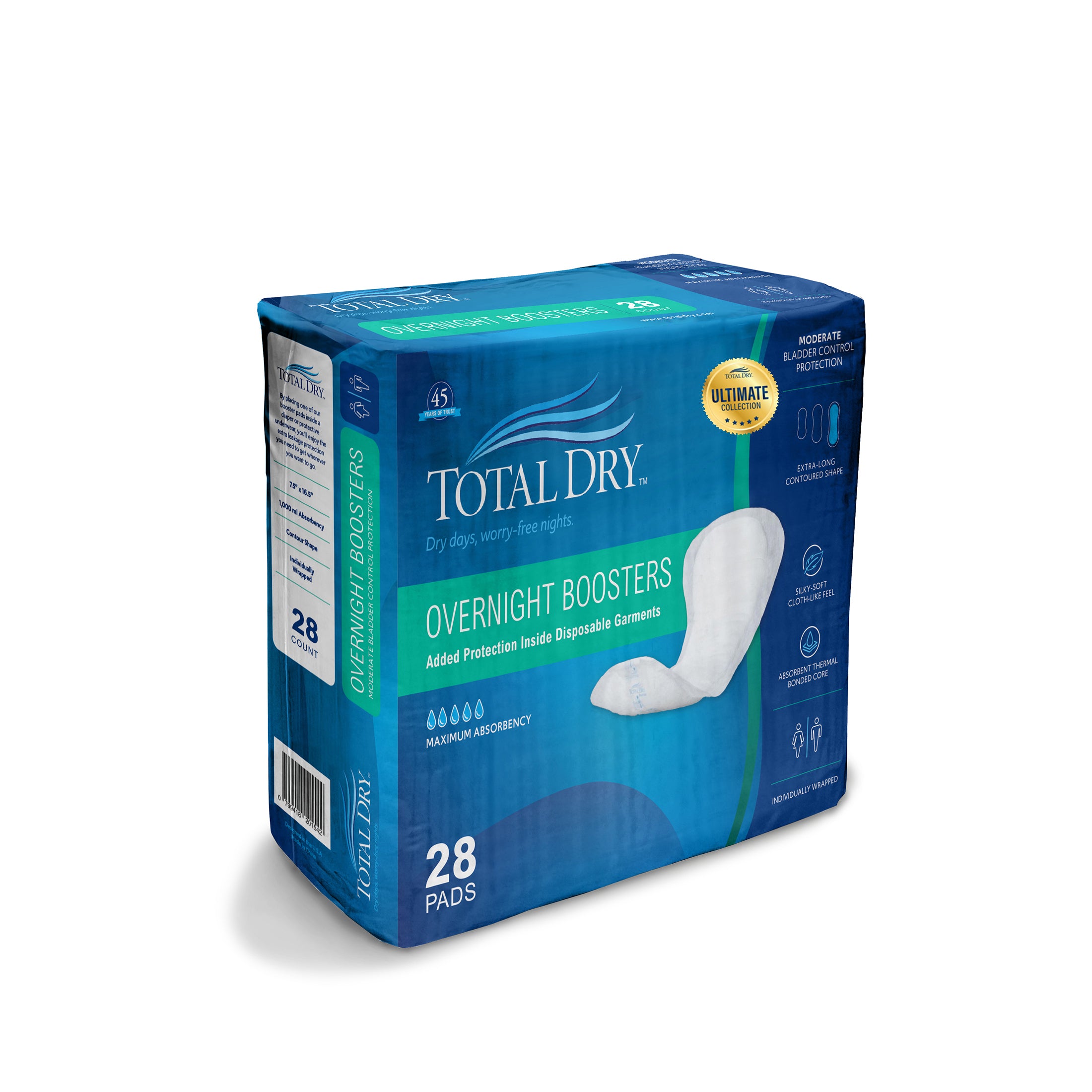 TotalDry Ultimate Overnight Booster Pads - 4+ Cups Absorbency ...
